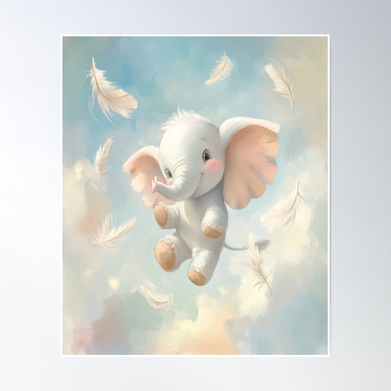 Adorable Flying Baby Elephant With Feathers Poster Wall Art, Modern ...