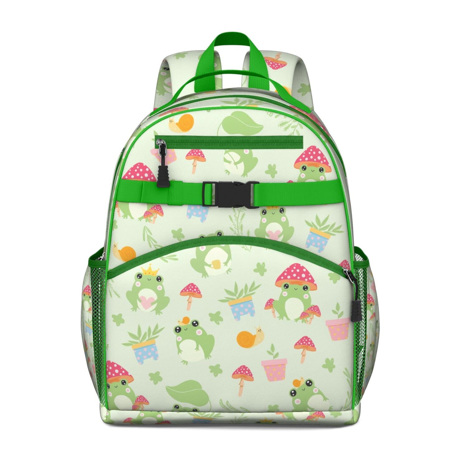 Adorable Forest Frog Backpack Featuring Green Frog Cartoon, Plant and ...
