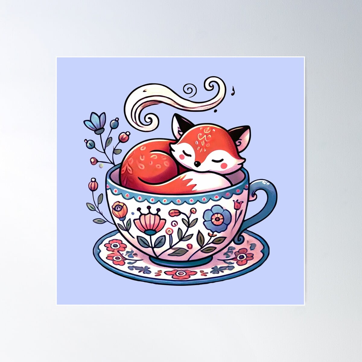 Adorable Fox In A Floral Teacup - Whimsical Animal Art Poster Wall Art ...