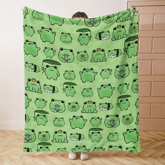 Adorable Frog Blanket Soft Frog Print Flannel Throw Blanket Light Green ...