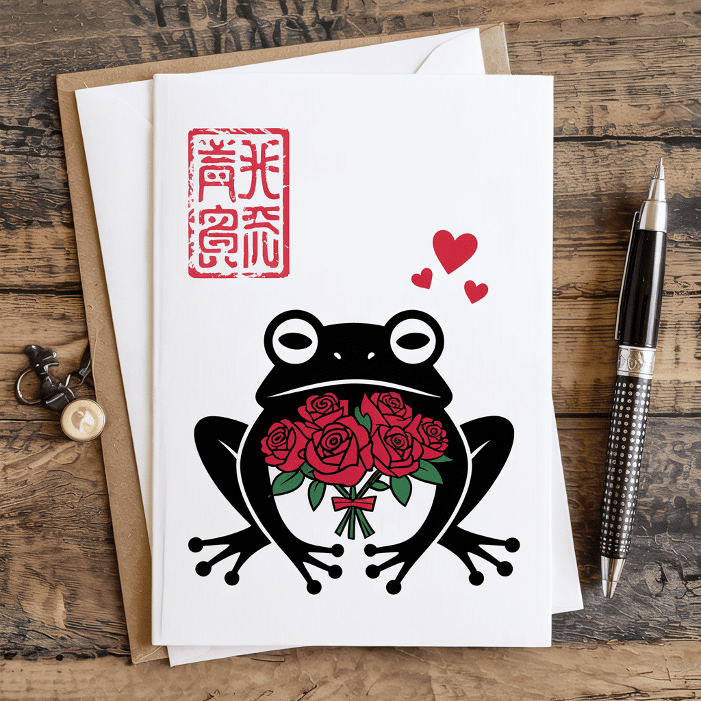 Adorable Frog Holding Roses Greeting Card - Blank Inside with Envelope ...