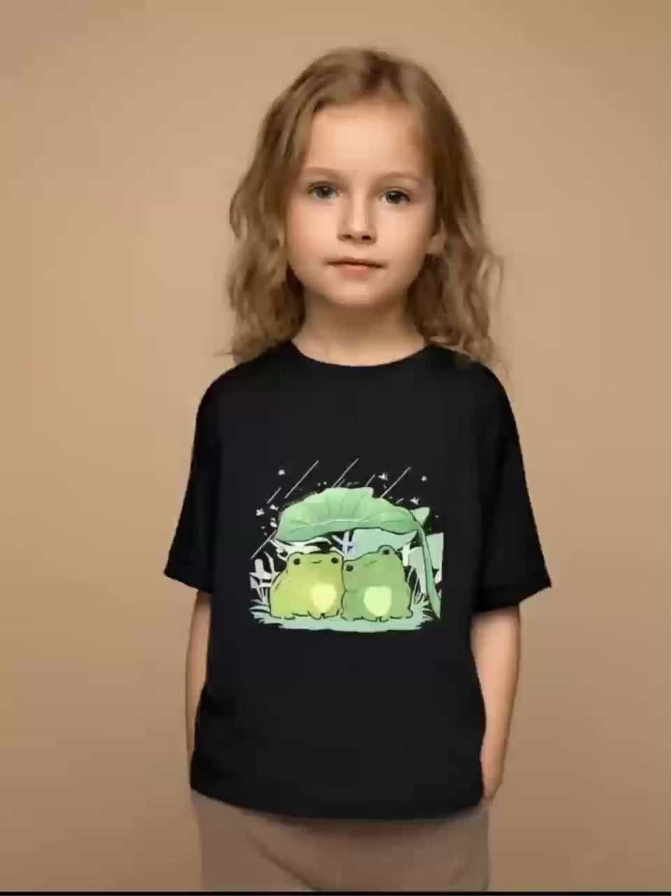 Adorable Frog Print Girls' T-Shirt - Comfy & Durable Crew Neck, Short ...