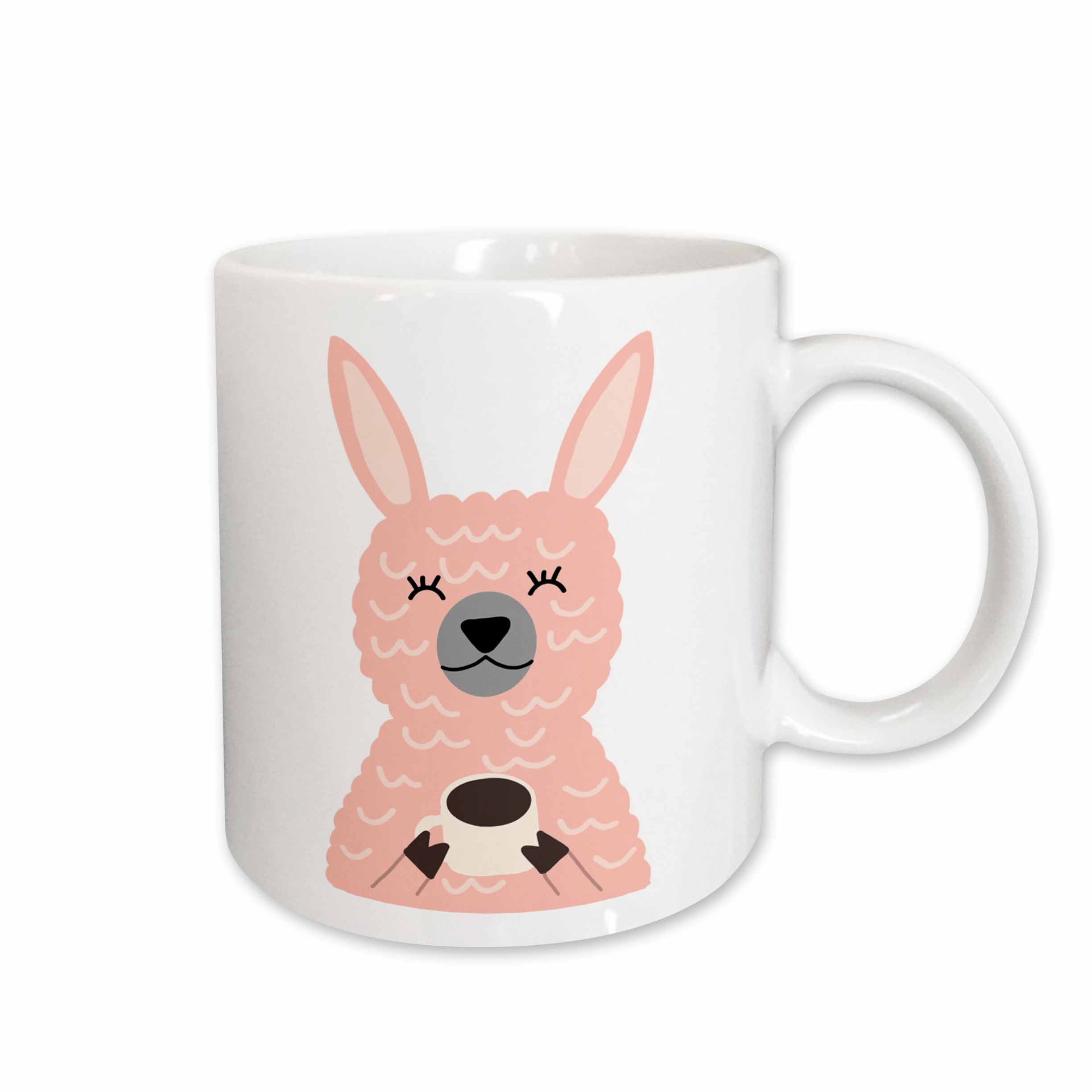 3drose, Adorable Funny Pink Llama Drinking a Cup of Hot Coffee, 15oz ...