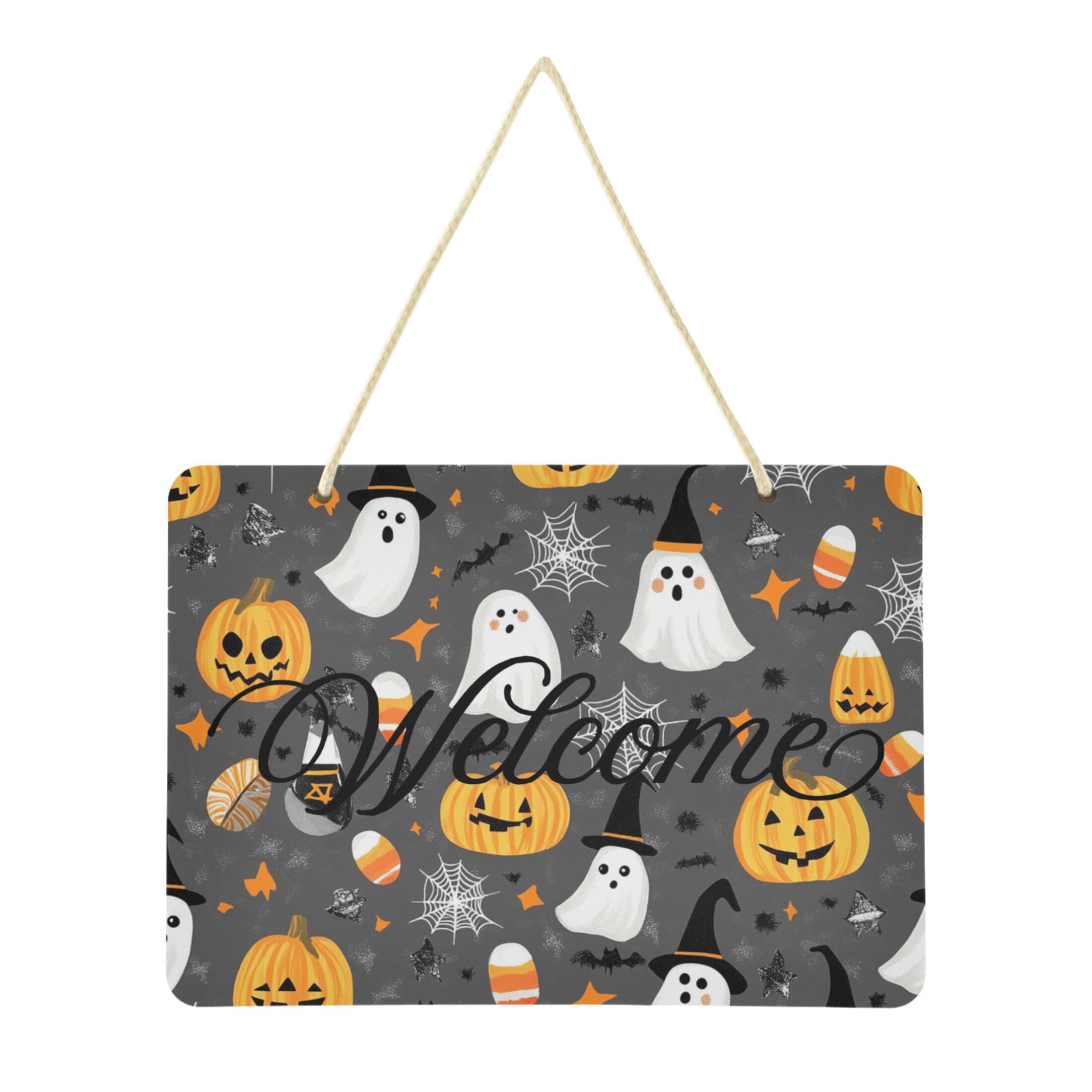 Adorable Ghost Pumpkin Spiderweb Welcome Sign Front Door PVC 14x10 inch ...