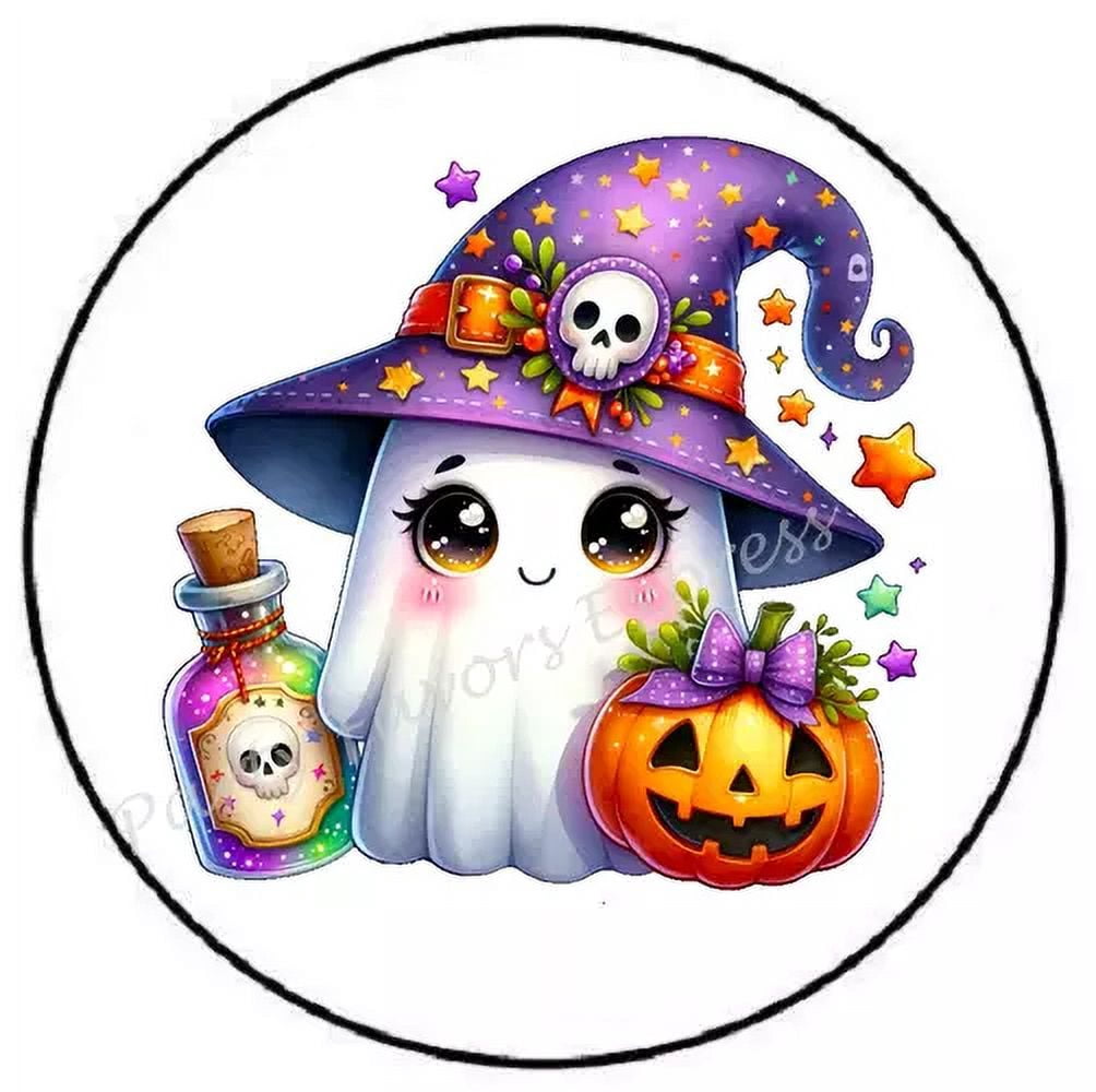 Adorable Ghost With Pumpkin Halloween Sticker Party Favor Envelope ...
