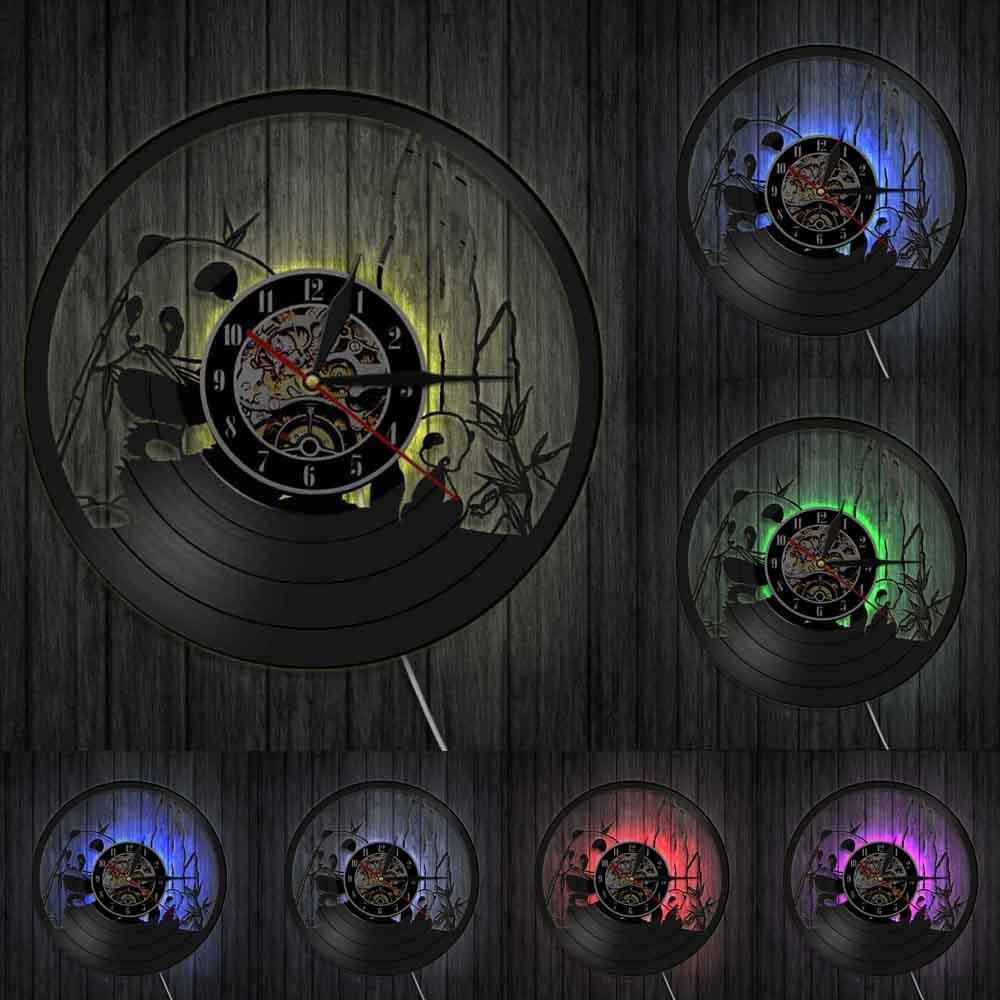 Adorable Giant Panda Clock Wild Panda Bear Eating Bamboo Vinyl Record ...