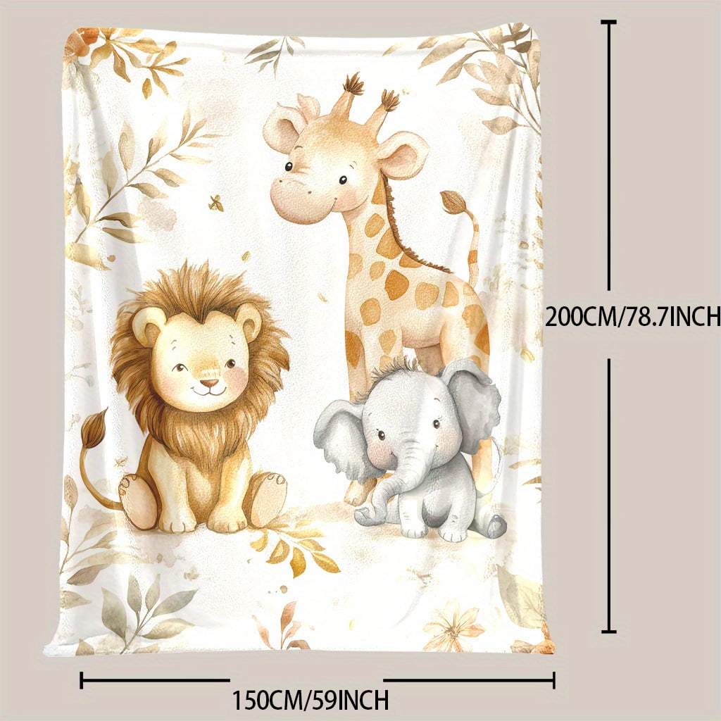 Adorable Giraffe Lion Elephant Print Cozy Warm Blanket, Perfect Holiday ...