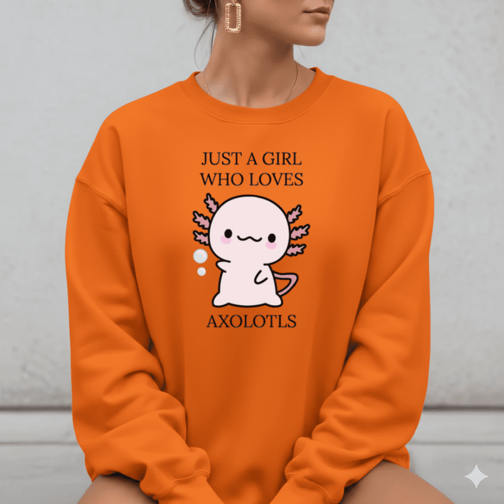 Adorable Girl Loves Axolotls Cute Sea Creature Funny Holiday Sweatshirt ...