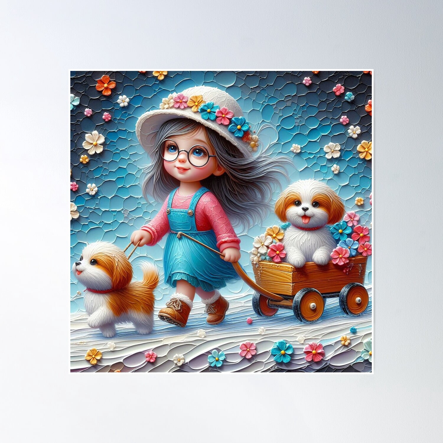 Adorable Girl With Pet Puppies Poster Wall Art, Modern Wall Decor ...