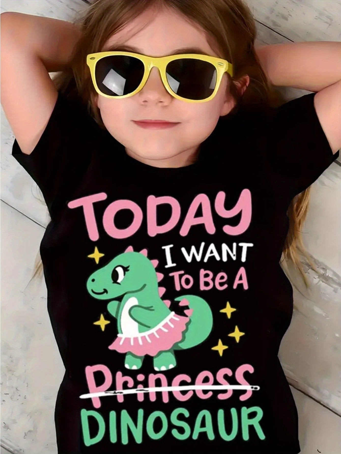 Adorable Girls' Dinosaur Print T-Shirt - Soft Cotton, Crew Neck, Short ...