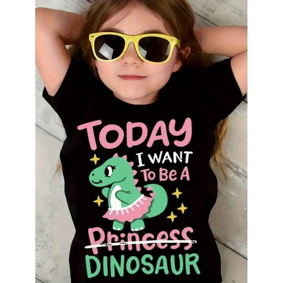 Adorable Girls' Dinosaur Print T-Shirt - Soft Cotton, Crew Neck, Short ...