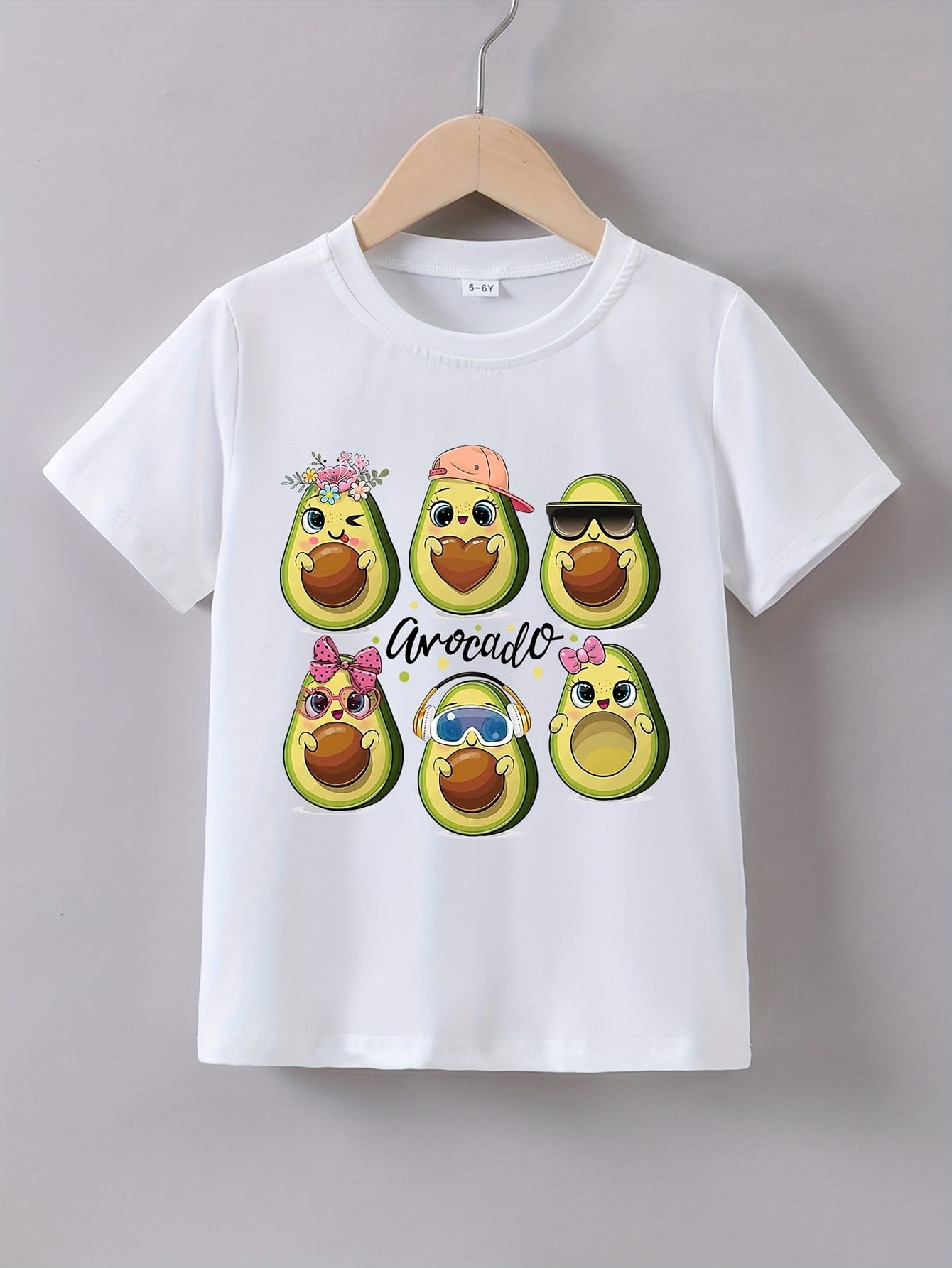 Adorable Girls' Pink Avocado Cartoon Print T-Shirt - Soft Polyester ...