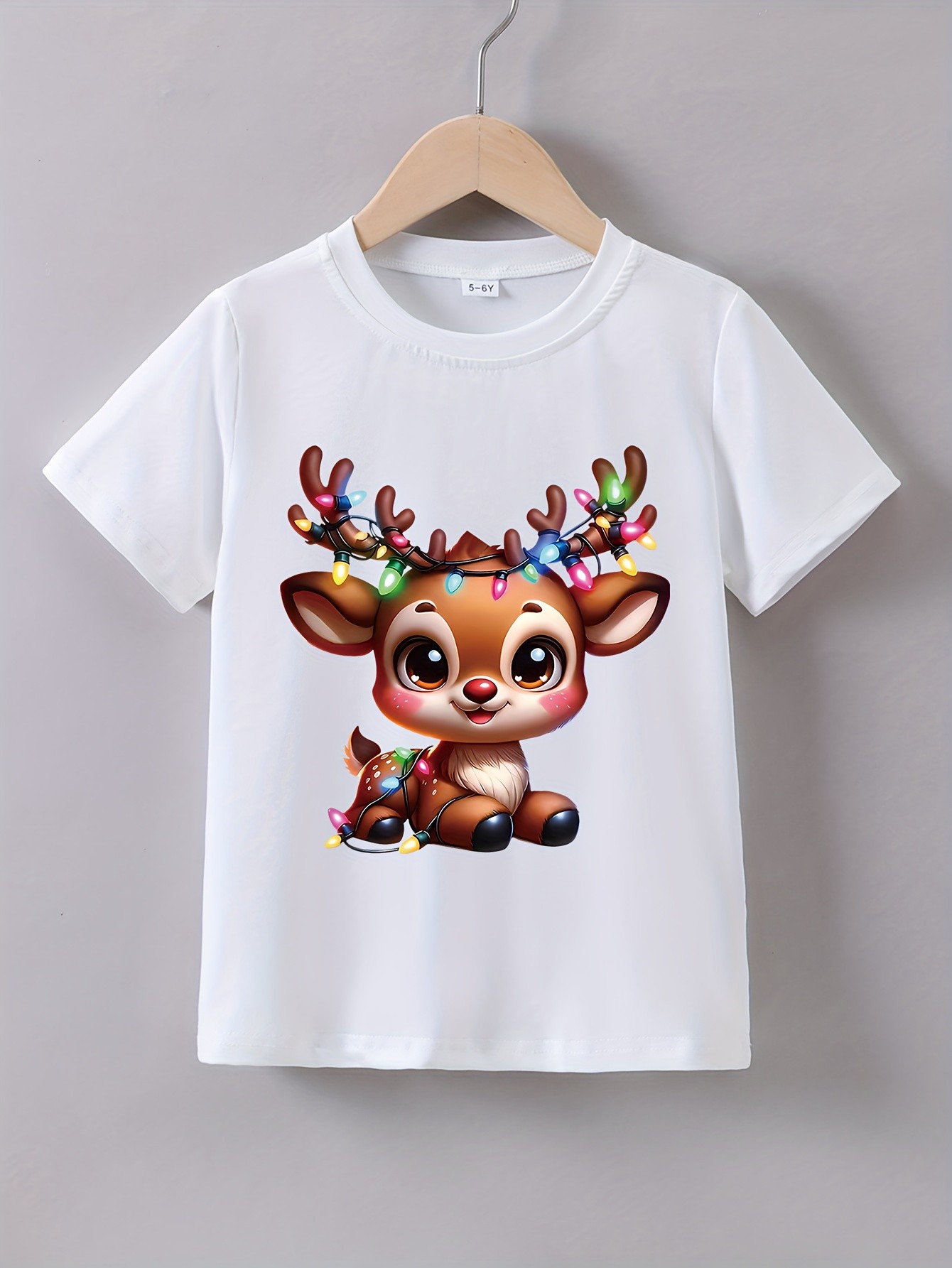 adorable Girls' Red Christmas Reindeer Graphic T-Shirt - Soft Cotton ...