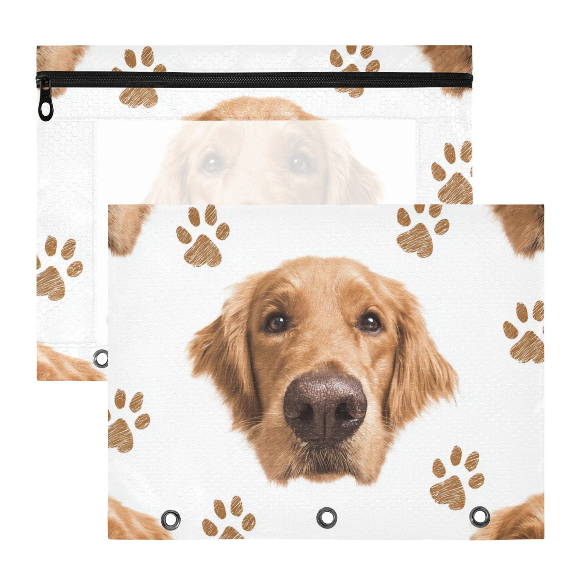 Adorable Golden Retriever Dog Face and Paw 3-Ring Binder Pocket with ...