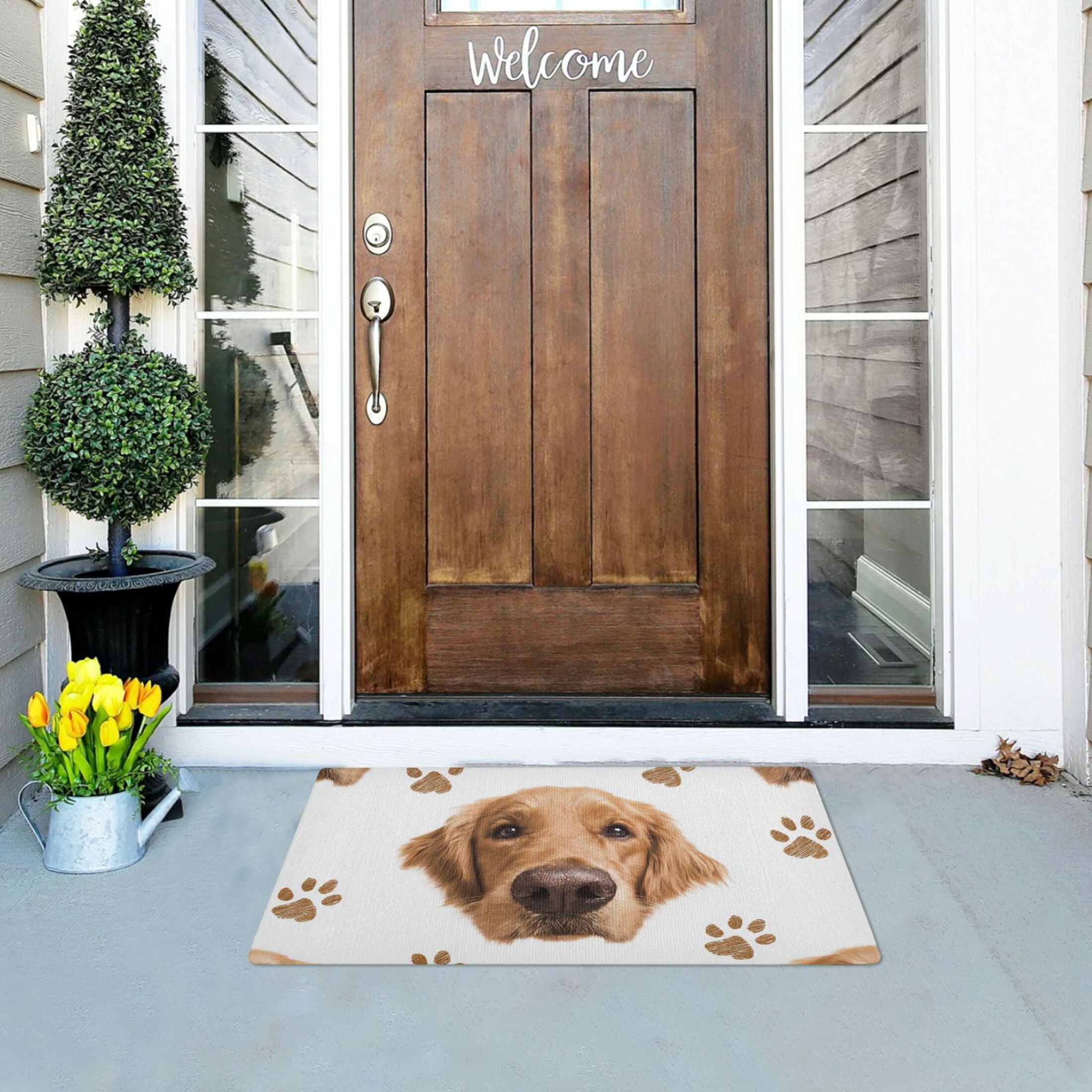 Adorable Golden Retriever Dog Face and Paw Doormats Welcome Mats Gate ...
