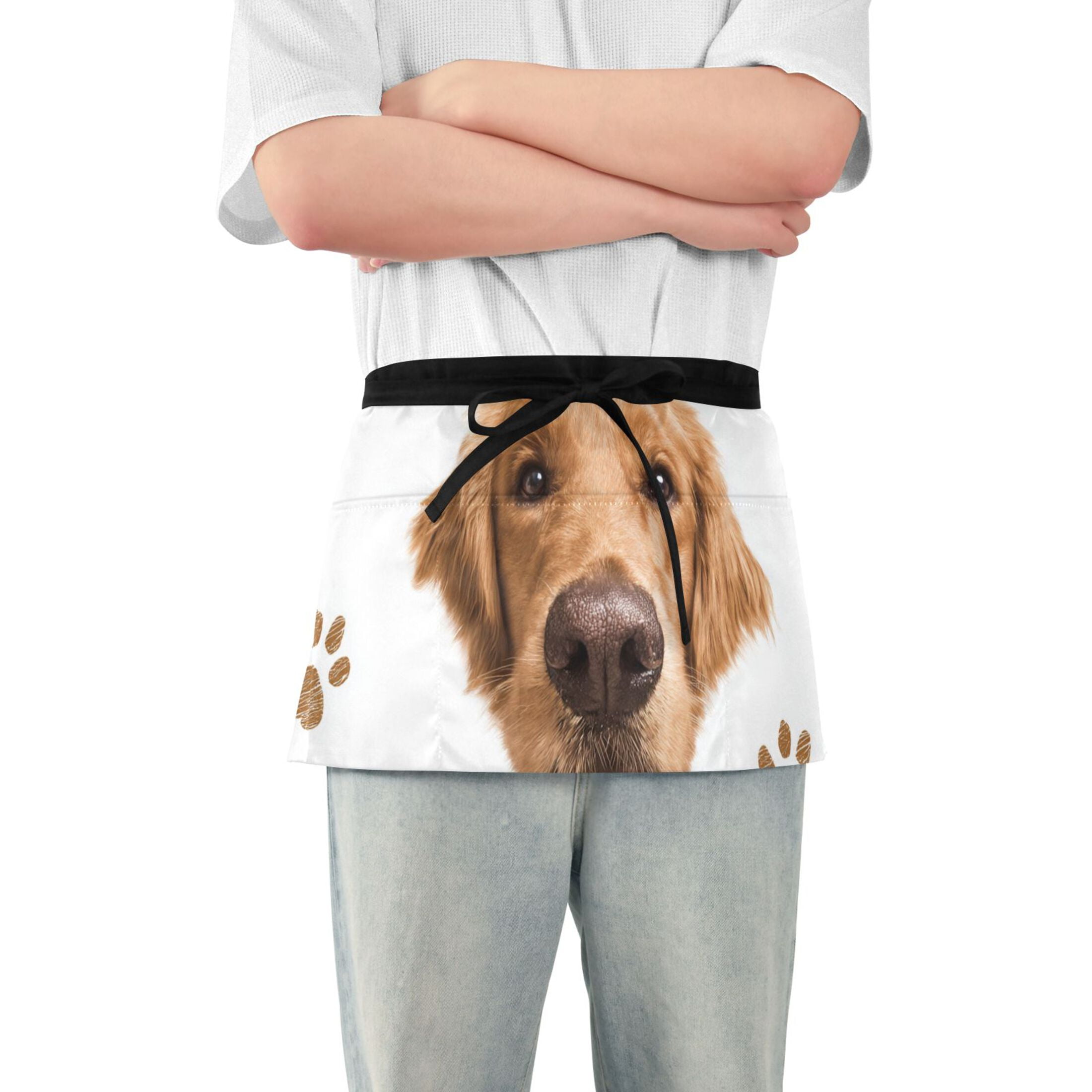 Adorable Golden Retriever Dog Face and Paw Short Server Apron with 3 ...