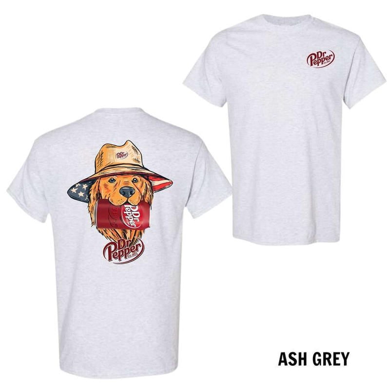 Adorable Golden Retriever with Dr Pepper Design on Both Sides 2-Sided T ...