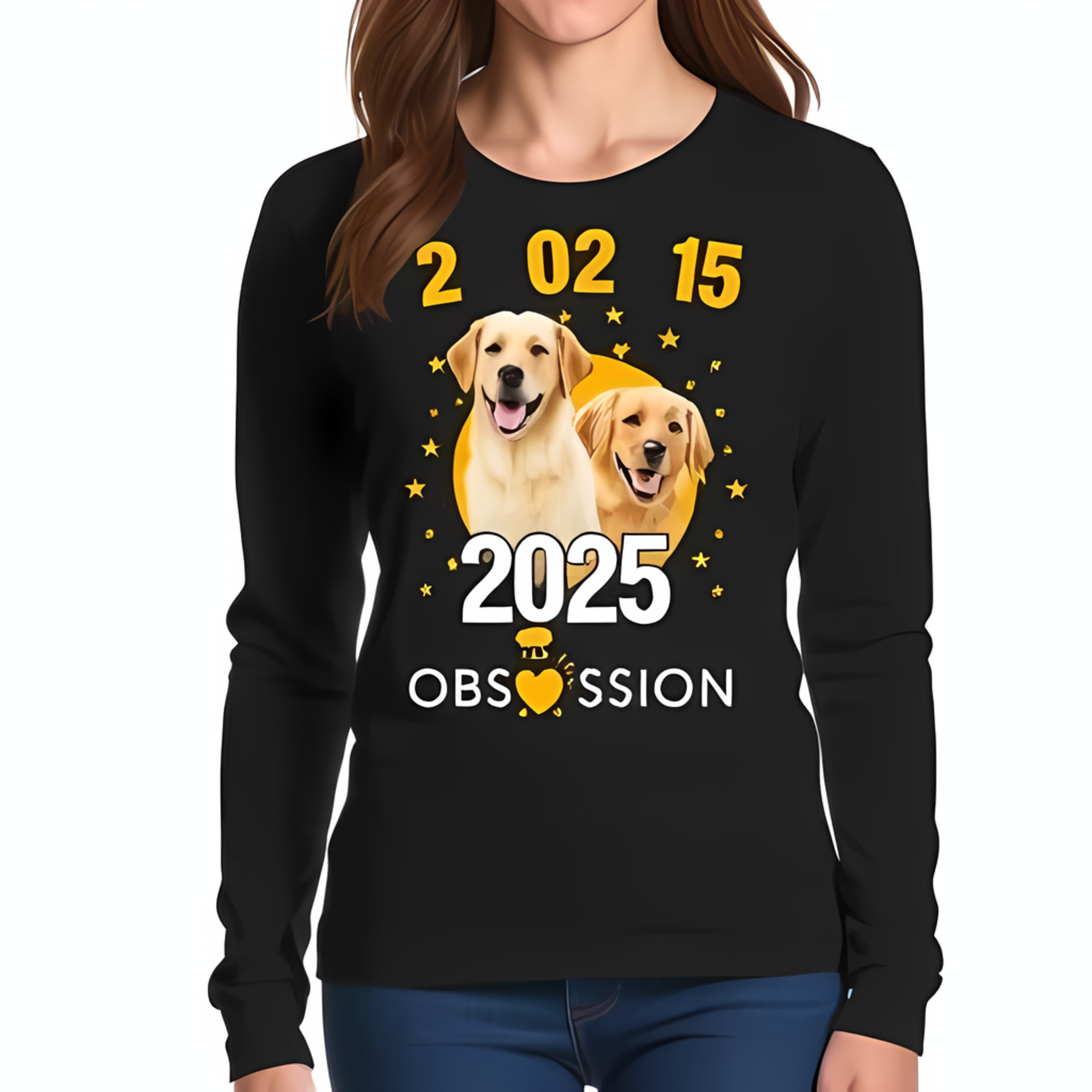 Adorable Golden Retrievers Long Sleeve T-Shirt with 2025 Design Stars & Heart Perfect for Dog ...