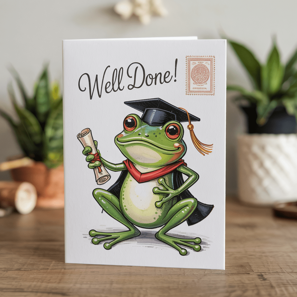 Adorable Graduation Frog Card – Well Done! Greeting Card with Blank ...