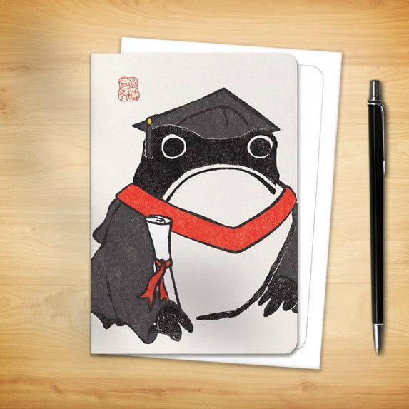 Adorable Graduation Frog Greeting Card - Blank Inside with Envelope ...