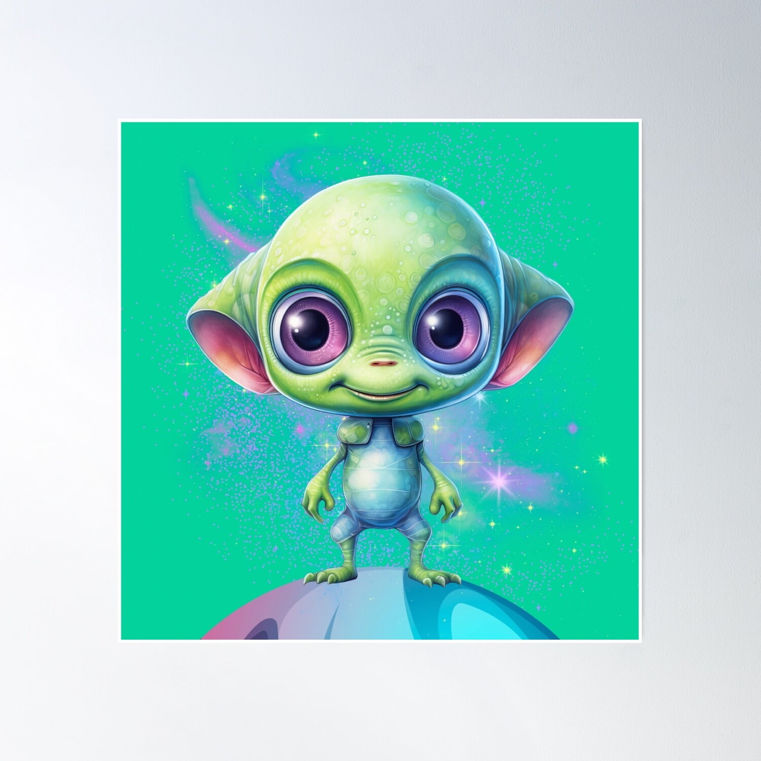 Adorable Green Alien Poster Wall Art, Modern Wall Decor, 24x24 UNFRAMED ...
