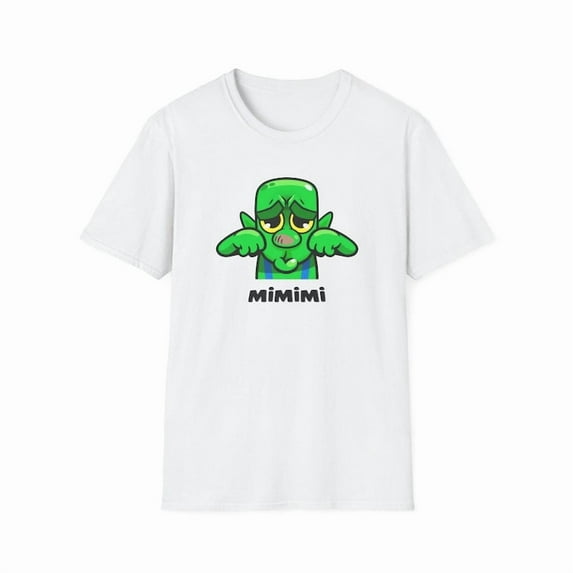 Adorable Green Character MiMiMi Tee, Whimsical Cartoon Emotion Graphic ...