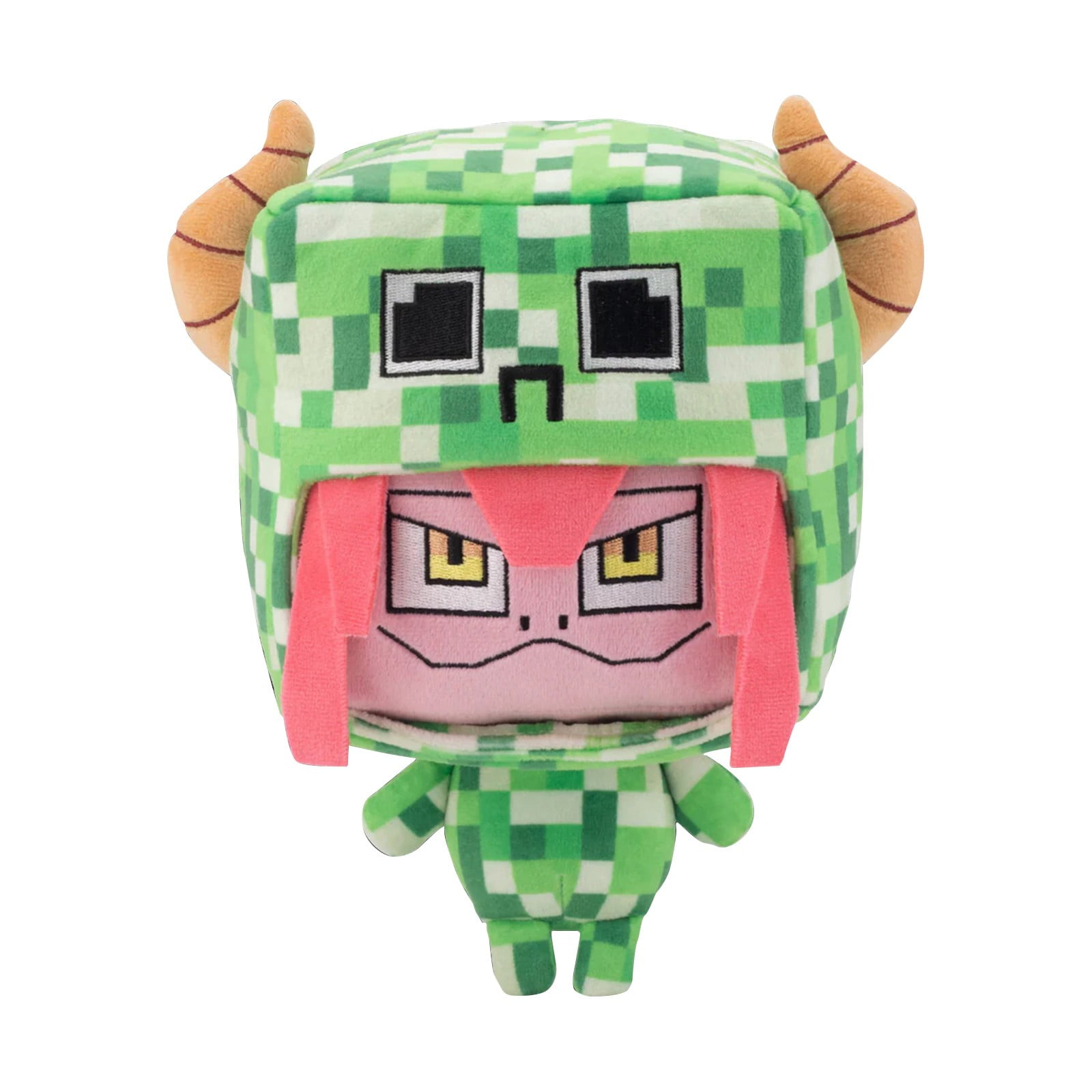 Adorable Green Pixel Monster Plush Toy with Horns Soft and Cuddly ...