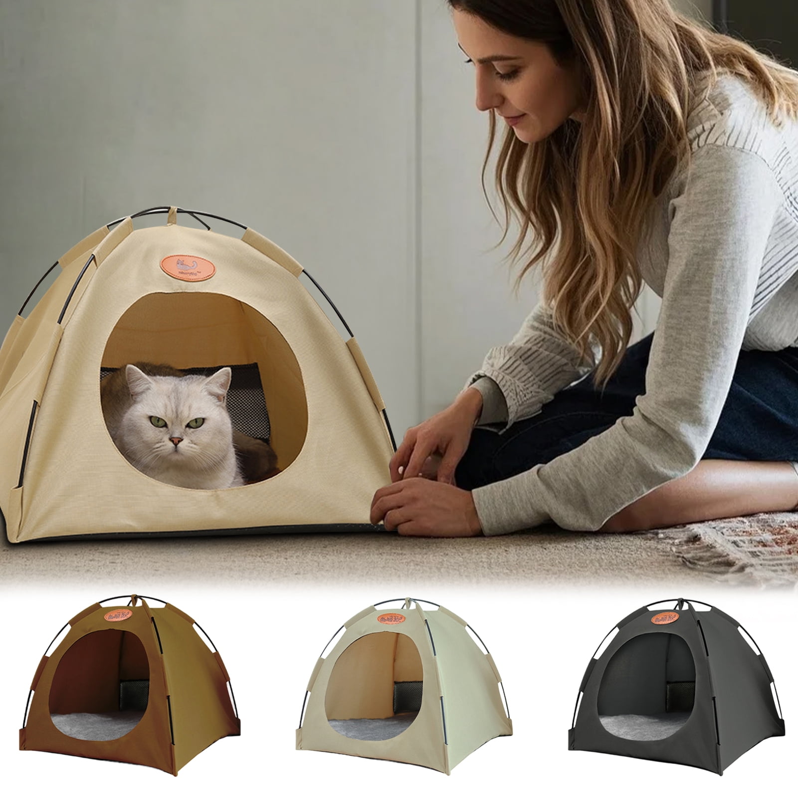 Adorable Grey Pet Cave - Indoor Cat Tent and Pet House for Small Dogs ...