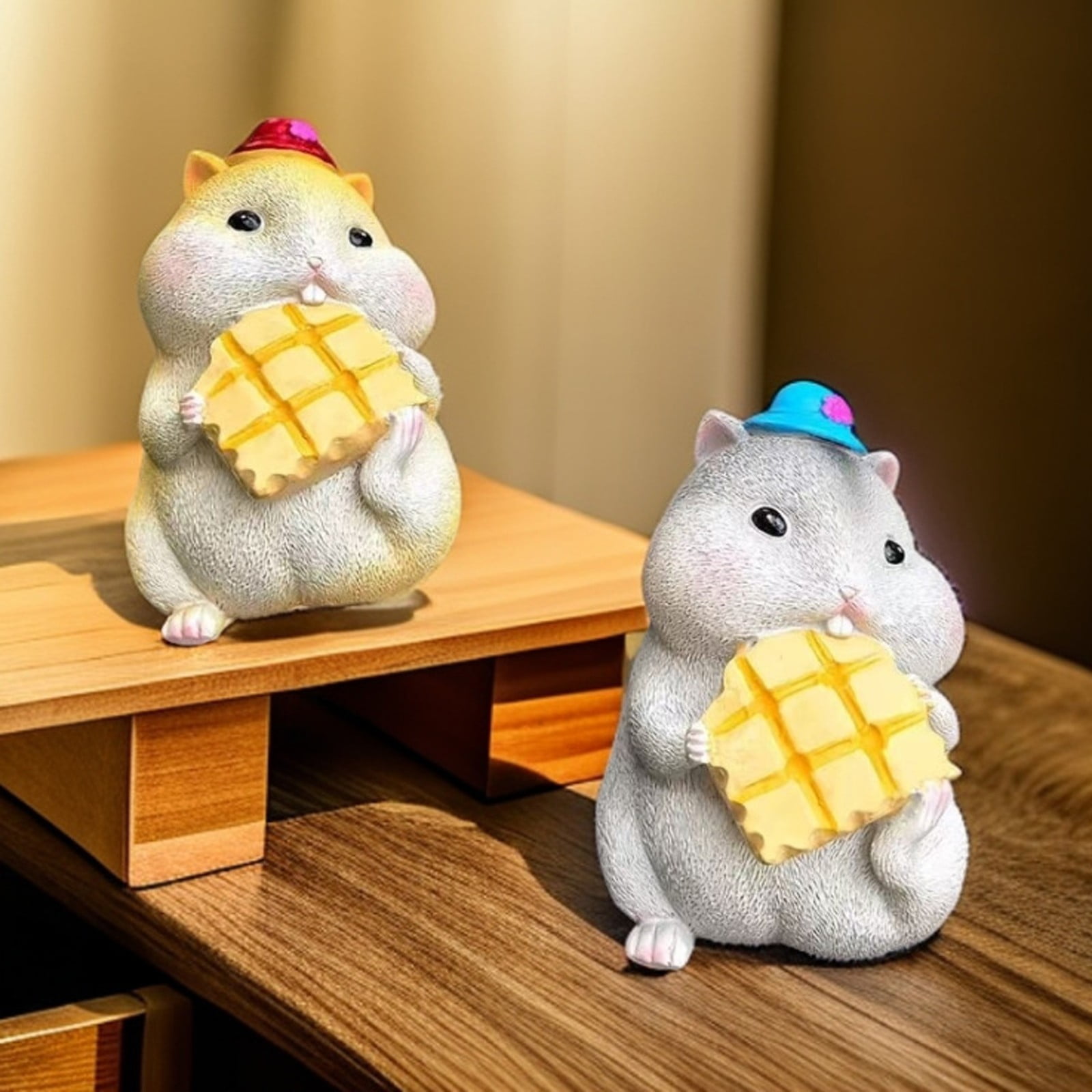 Adorable Hamster Figurines with Waffle Set of 2 Cute Resin Animal ...