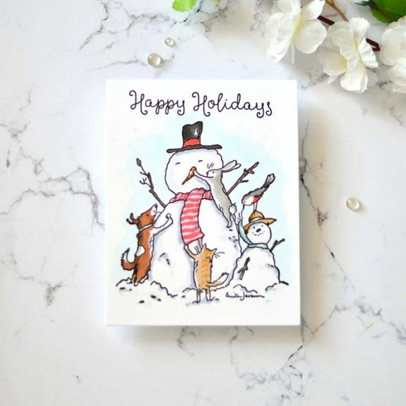 Adorable Happy Holidays Card – Snowman with Friends Design – Perfect ...