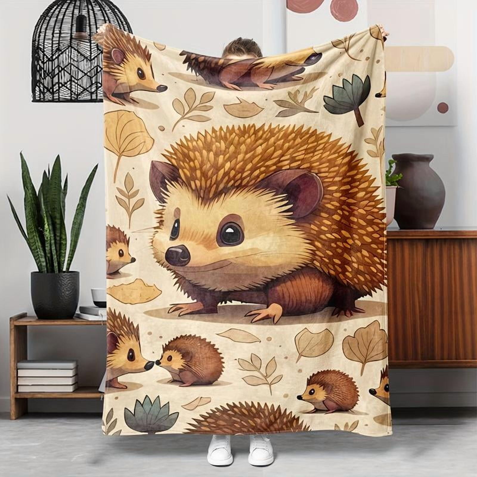 Adorable Hedgehog Flannel Throw Blanket - Soft, Warm & Cozy for Sofa ...