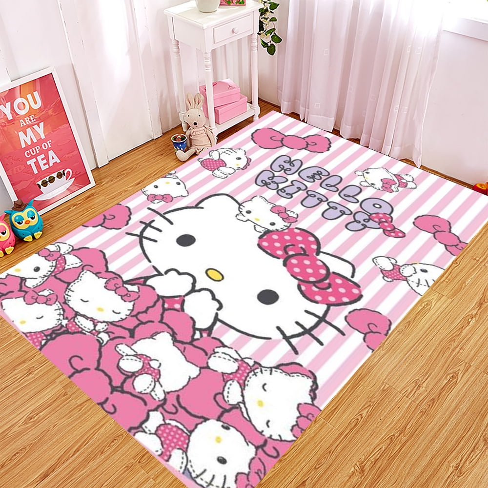 Adorable Hello Kitty Design Bedside Rug Living Room Carpet Cozy Floor ...