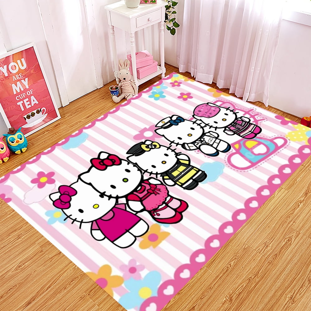 Adorable Hello Kitty Design Bedside Rug Living Room Carpet Cozy Floor ...
