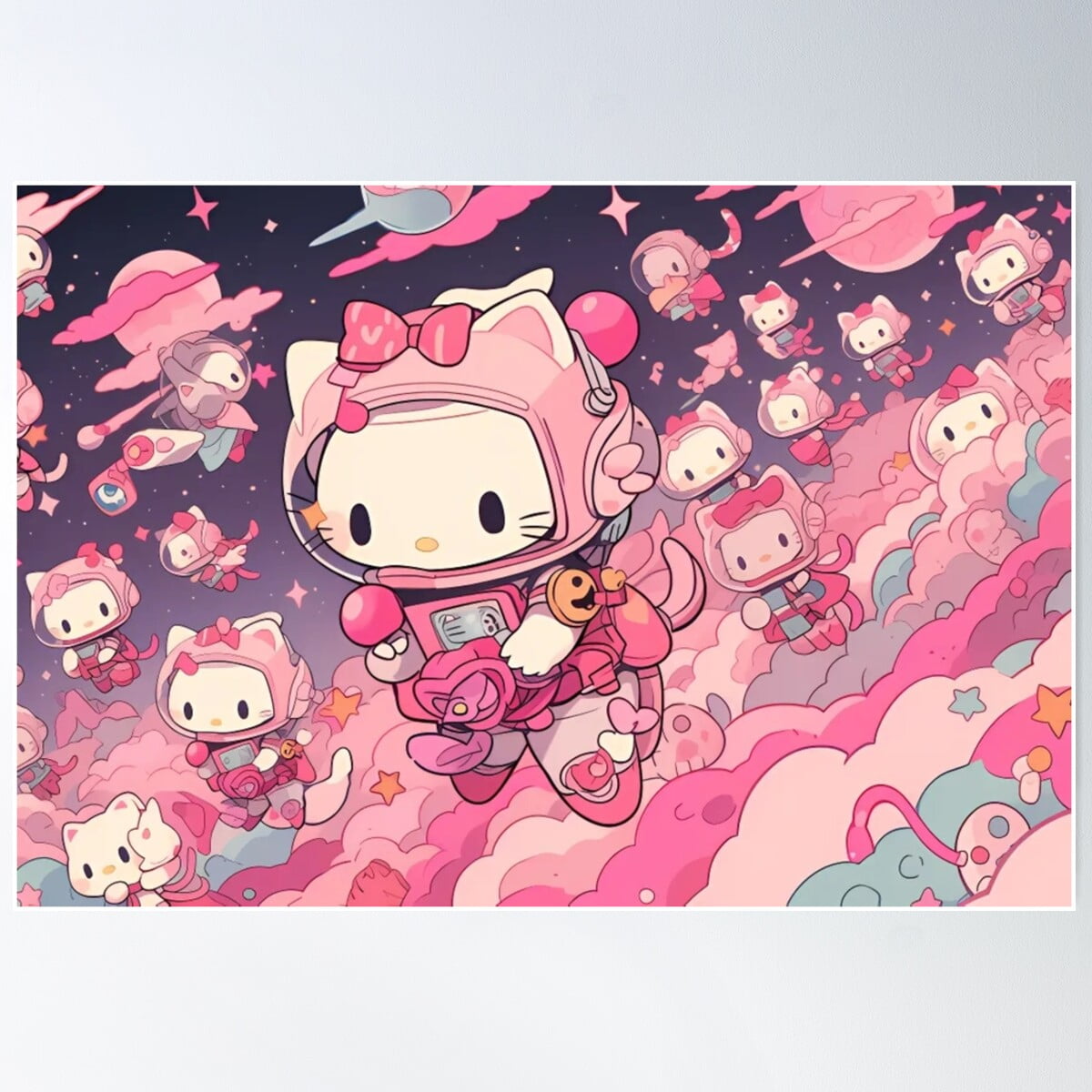 Adorable Hello Kitty Space Illustration Poster Wall Art, Modern Wall ...