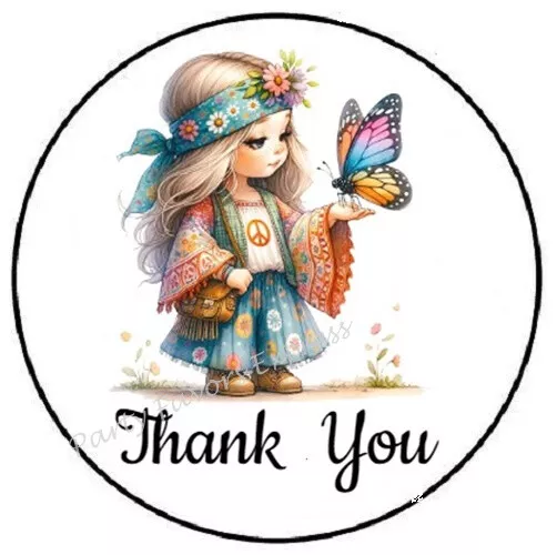 Adorable Hippie Girl Thank You Sticker Party Favors Sticker Envelope ...