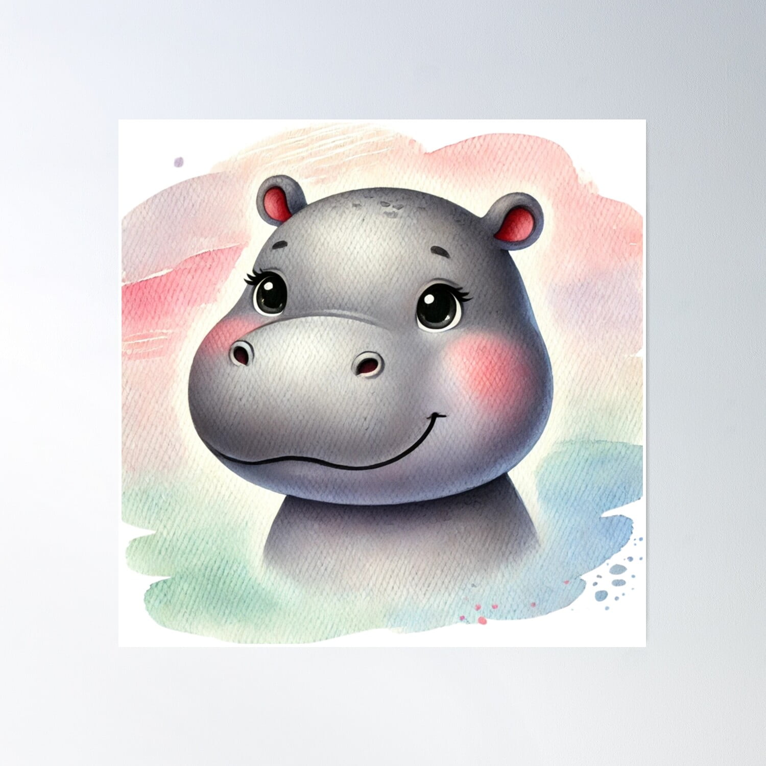 Adorable Hippo Portrait In Watercolor Poster Wall Art, Modern Wall ...