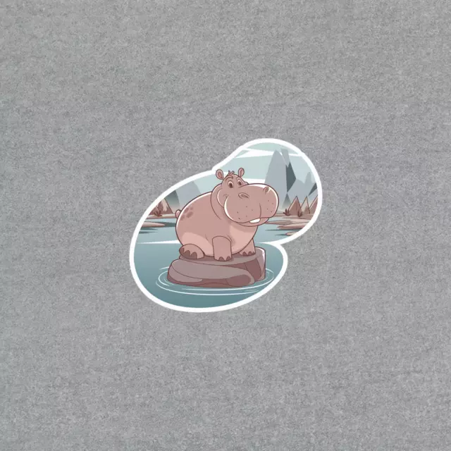 Adorable Hippo On Rock In River Sticker - Cute Animal Decal For ...
