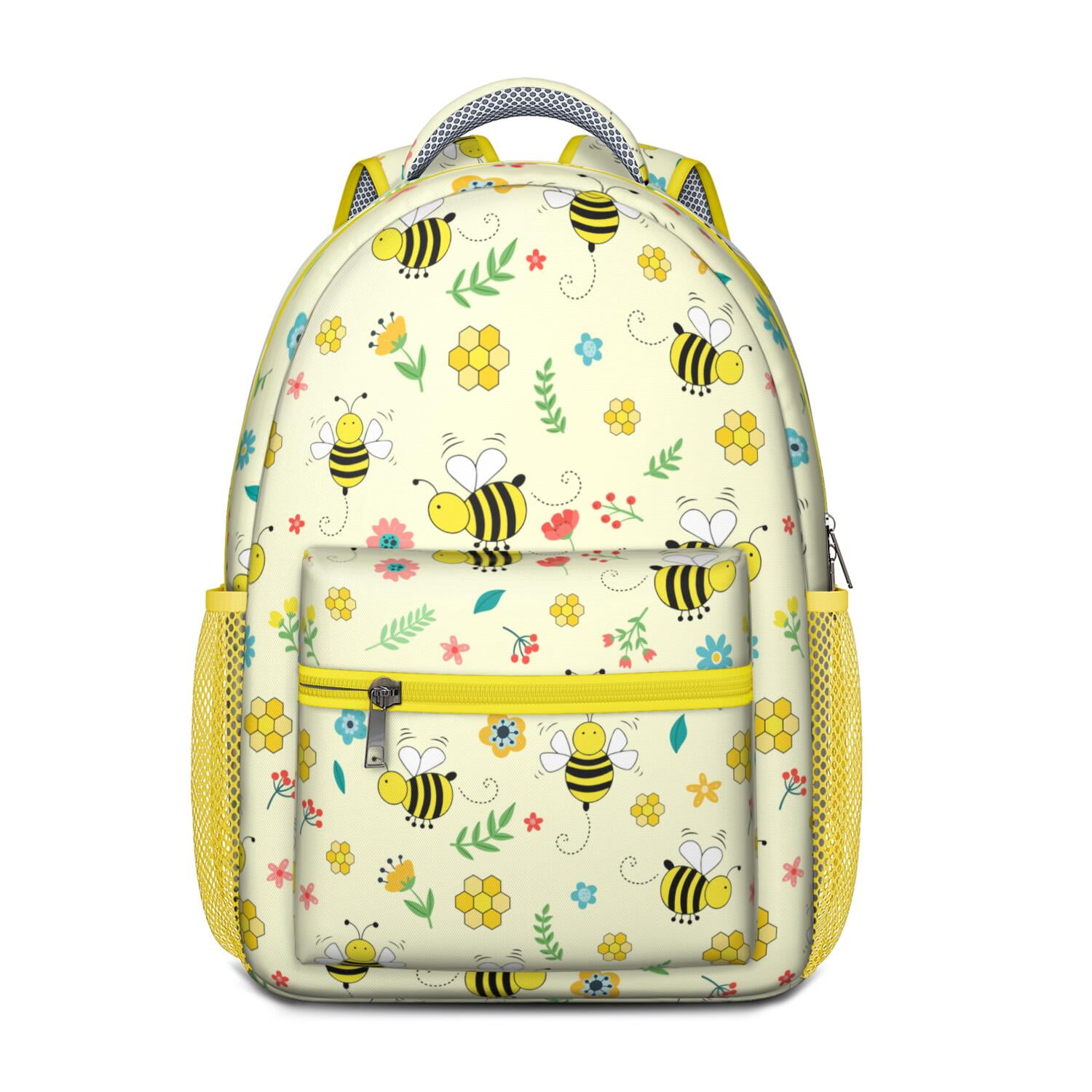Adorable Honeybee Pattern Backpack – Cute Bumble Bee Cartoon Print Schoolbag with Hive and Queen ...