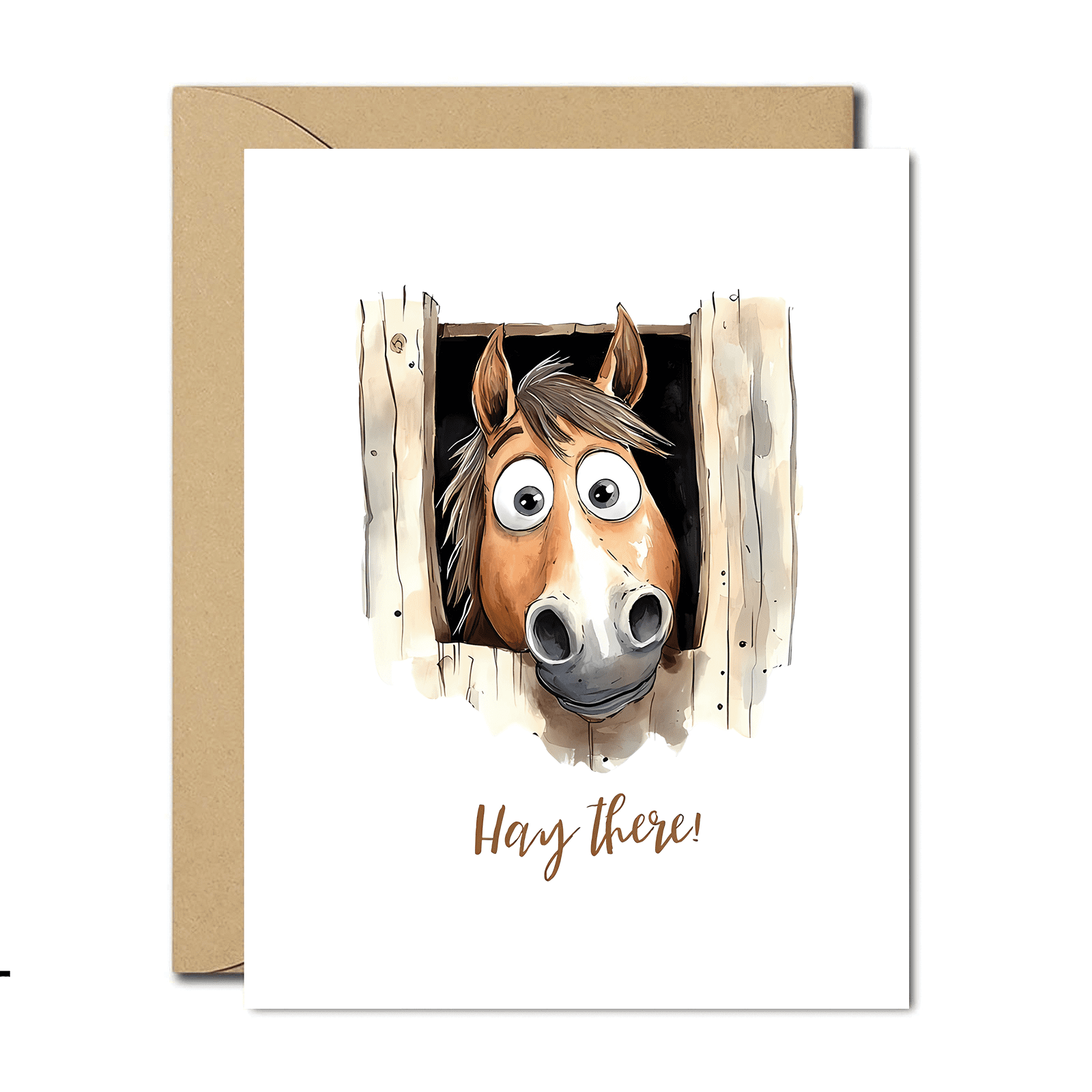 Adorable Horse Greeting Card – “Hay There!” – Cute Horse Design – Blank ...