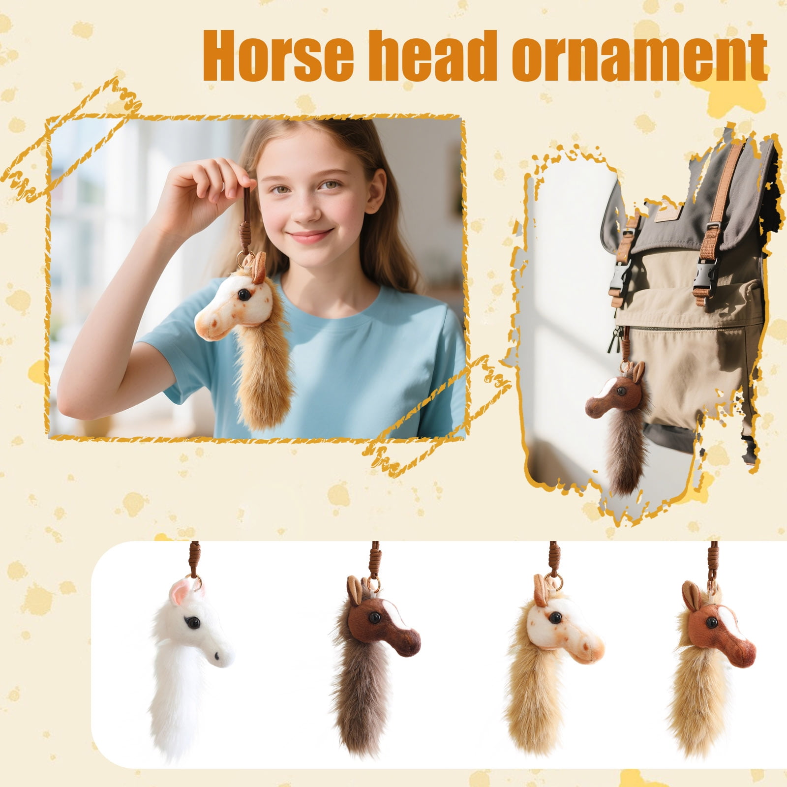 Adorable Horse Head Plush Keychain, Cartoon Cute Doll Backpack ...