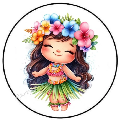 Adorable Hula Girl Luau Stickers Party Favors Phone Decal Water Bottle ...