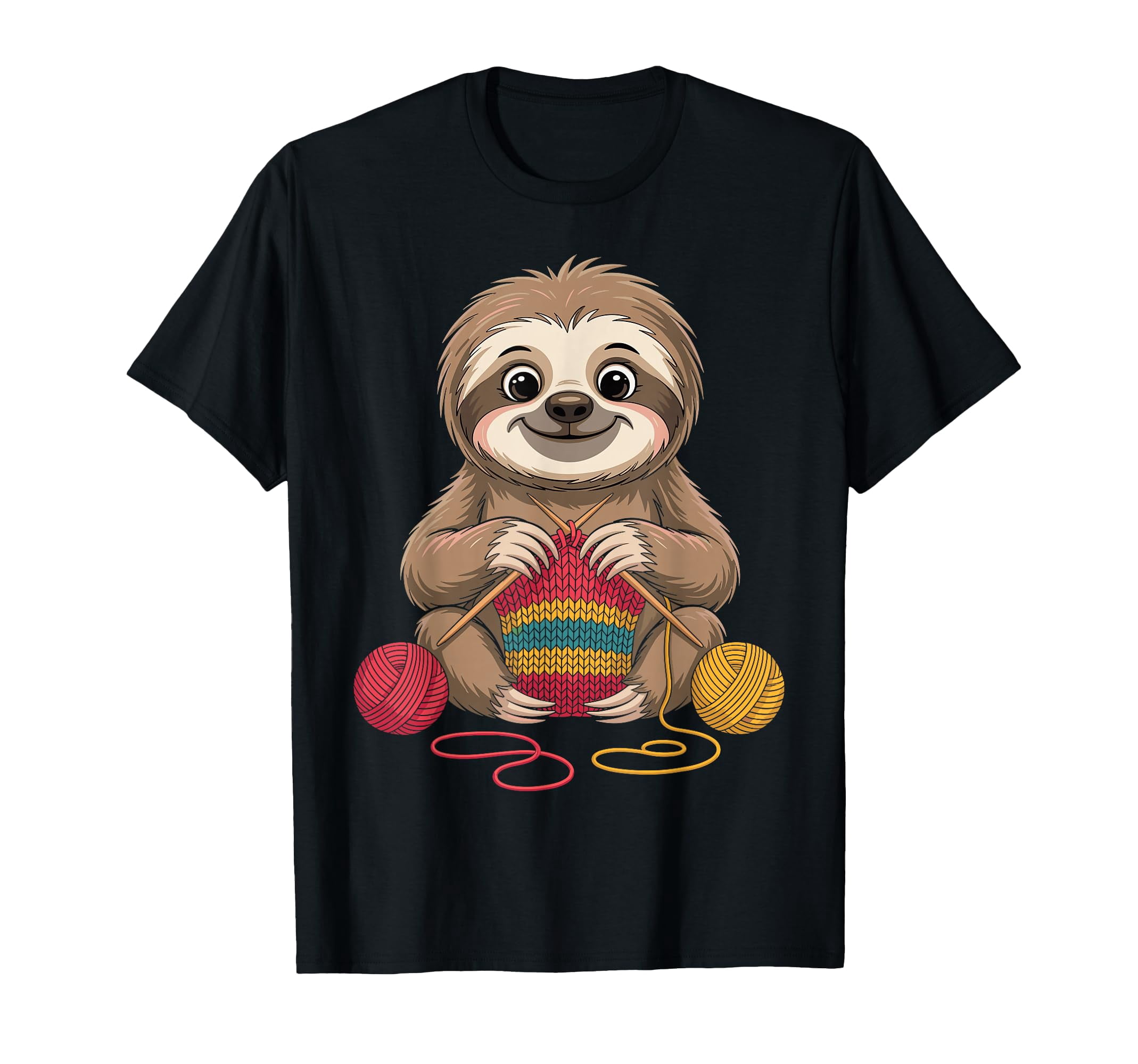 Adorable Humorous Cartoon Sloth Knitting Hobby T-Shirt Perfect for ...