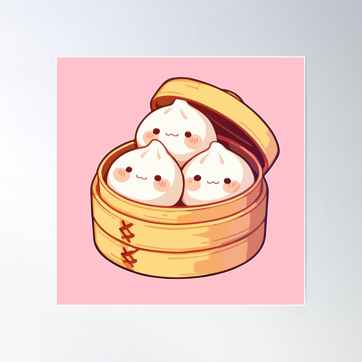 Adorable Kawaii Dim Sum Trio In A Cozy Bamboo Basket Poster Wall Art ...