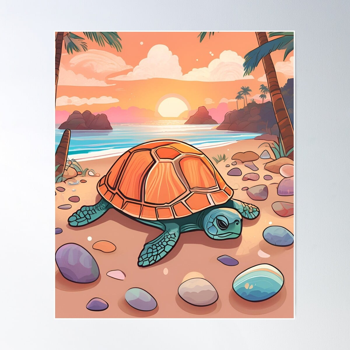 Adorable Kawaii Turtle 5 Poster Wall Art Modern Wall Decor For Living ...