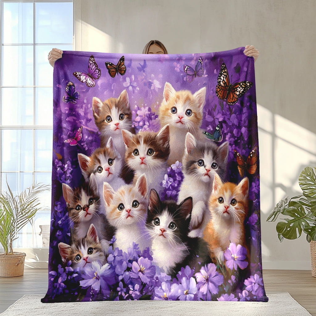 Adorable Kitten And Flower Butterfly Design, Cozy And Warm Printed ...