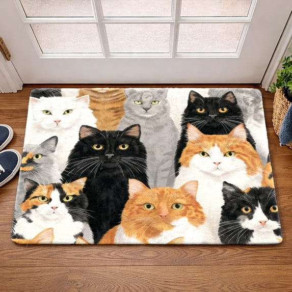 Adorable Kitten Rug with Non-Slip Backing, Machine Washable Paw Print ...