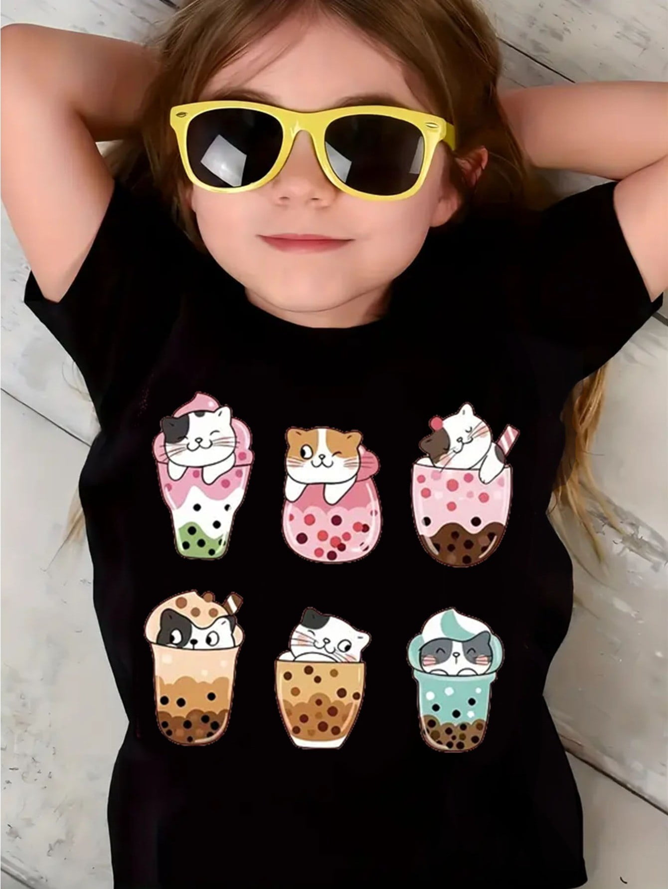 Adorable Kitten Treats Graphic Tee for Girls - Soft & Breathable Short ...
