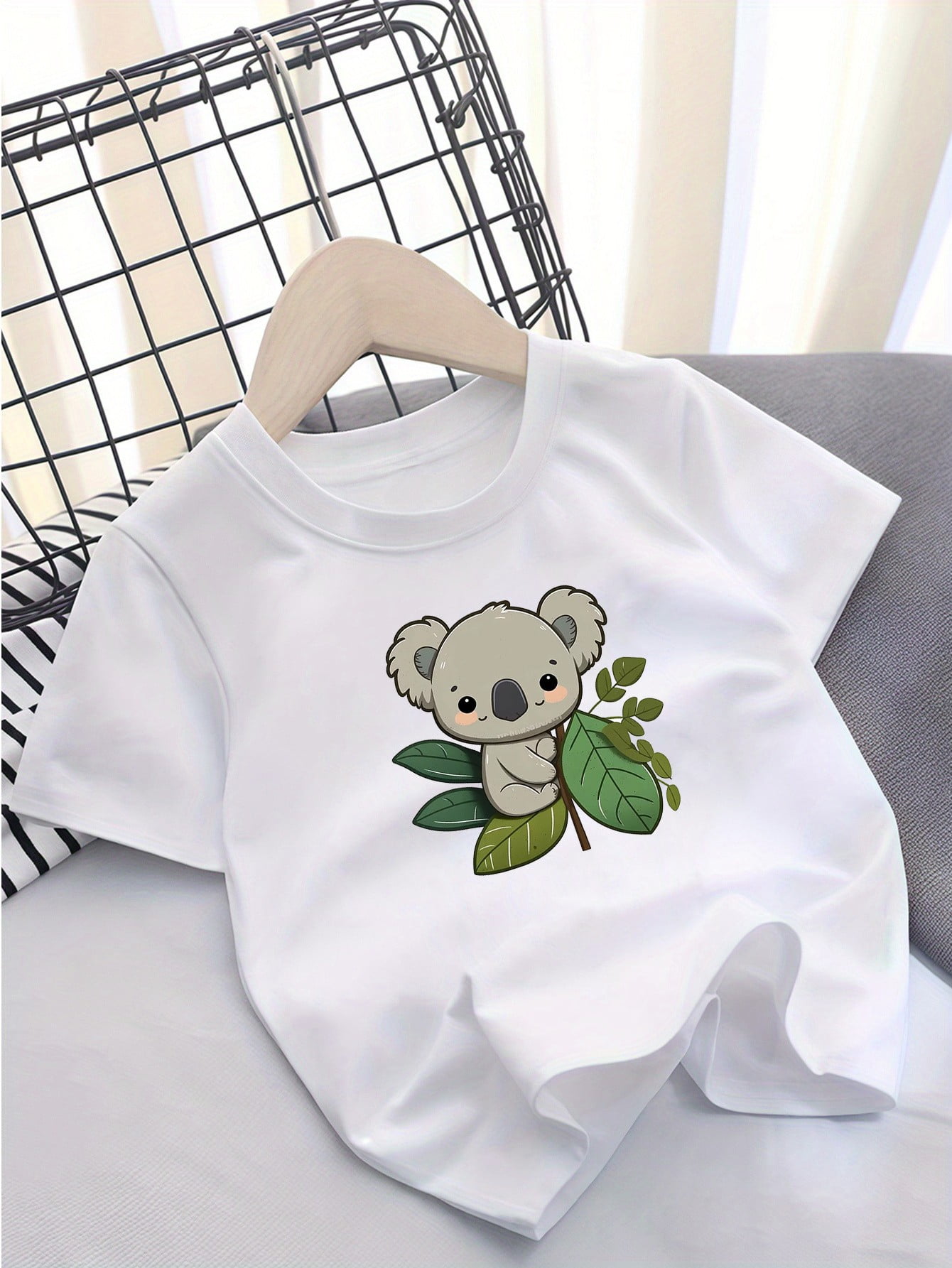Adorable Koala Cartoon Print Cotton Tee for Girls - Comfy & Casual ...