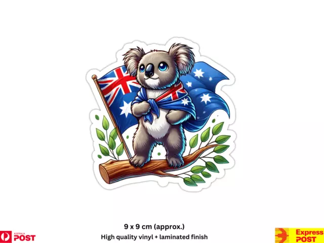 Adorable Koala Holding Australian Flag Cute Sticker Phone Decal Water ...