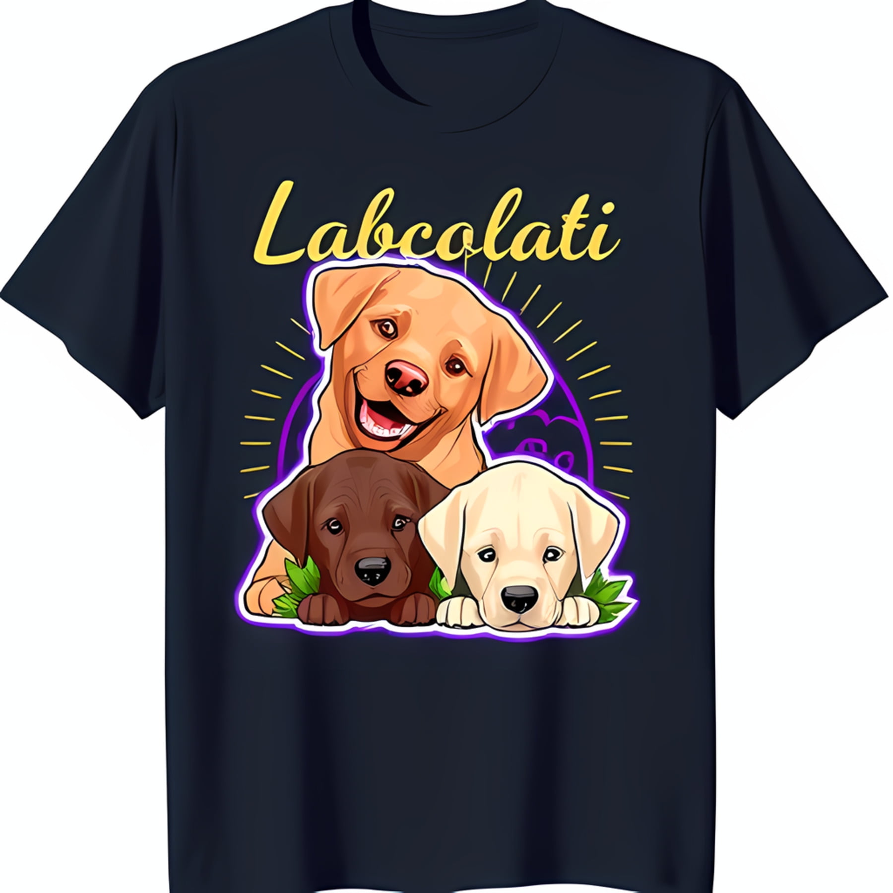 Adorable Labrador Puppies Graphic Tee Black T-Shirt with 'Labcolati ...